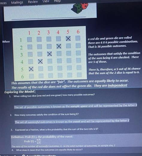 the outcomes that satisfy the condition of the sum