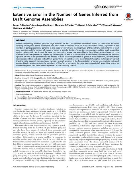 Pdf Extensive Error In The Number Of Genes Inferred From Draft Genome