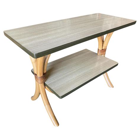 Restored Hour Glass Two Tier Rattan Side Table For Sale At 1stdibs