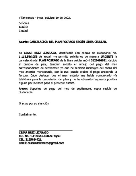 Carta De Cancelacion Claro Pdfcarta De Aviso De Cancelacion De Contrato