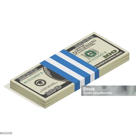 成堆一百美元的鈔票 一捆鈔票 一堆現金 紙幣金融成功和財富的概念在白色背景上查出的等距向量插圖向量圖形及更多100 號圖片 Istock