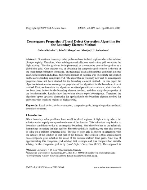 Pdf Convergence Properties Of Local Defect Correction Algorithm For The Boundary Element Method