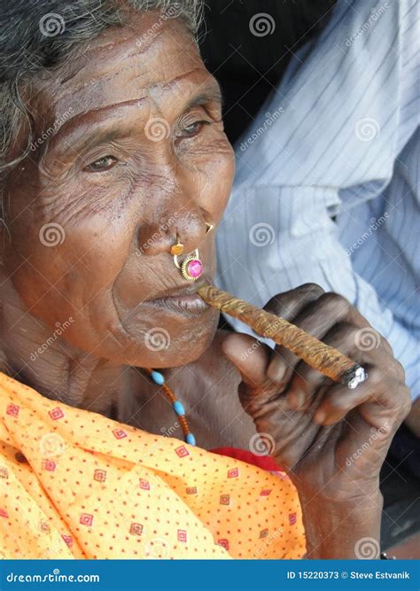Old Woman Smokes A Cheroot Editorial Stock Photo Image Of Brown 15220373