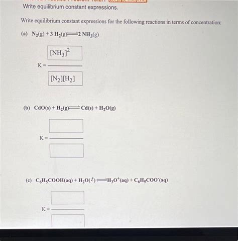 Solved Write equilibrium constant expressions. Write | Chegg.com