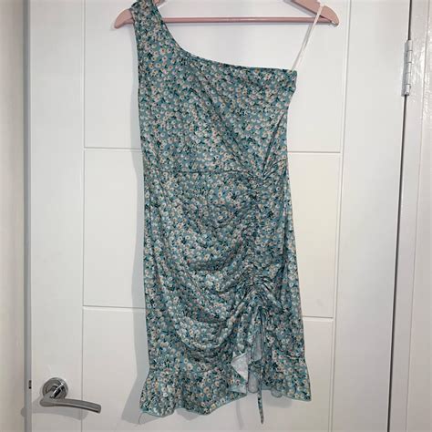 Shein One Shoulder Drawstring Ruched Ruffle Hem Depop