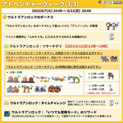 ポケモンgo攻略情報＠ポケマピ On Twitter ウルトラアンロック：リサーチデイの限定リサーチの内容🔍 期間：612日11時