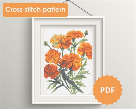 Marigold Cross Stitch Pattern Flower Cross Stitch Chart Pdf Etsy