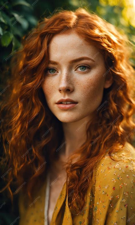 Premium Photo Portrait Of A Beautiful Redhead Girl With Freckles On