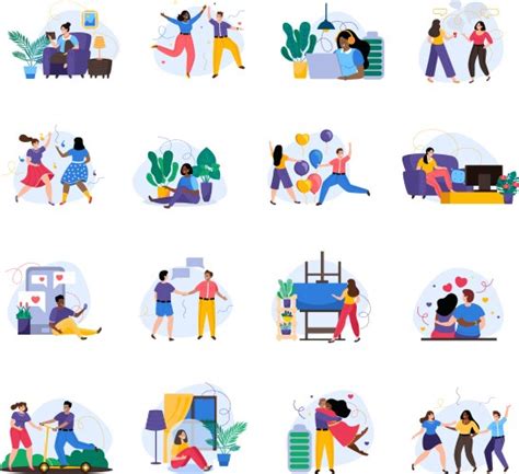 Introvert And Extrovert People Flat Recolor Set Vector Image