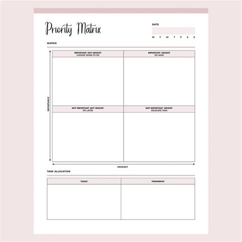 Printable Priority Matrix Template Instant Download PDF A4 US Letter In 2024 Time