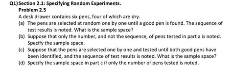 Solved Q1 Section 21 Specifying Random Experiments