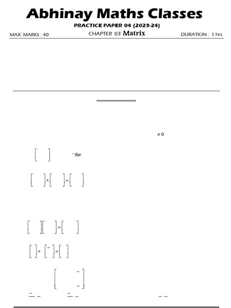 Maths Class Xii Chapter 03 Matrices Practice Paper 03 Pdf Matrix