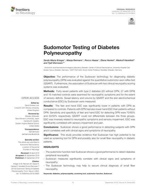Pdf Sudomotor Testing Of Diabetes Polyneuropathy