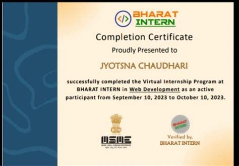 Jyotsna Chaudhari On Linkedin Bharatintern Webdevelopment