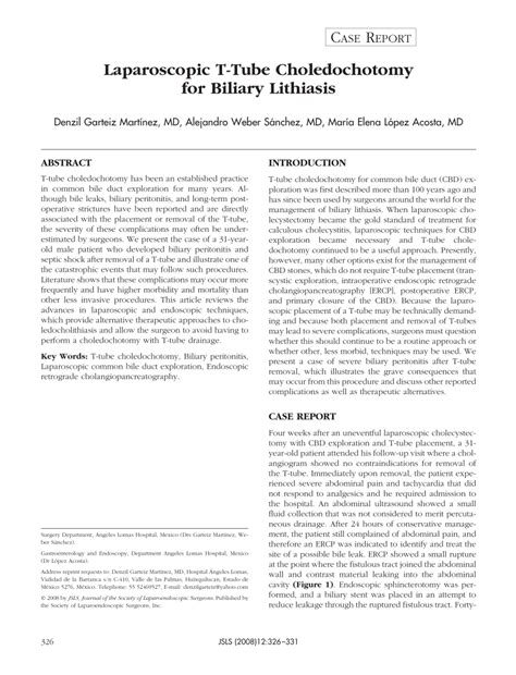Pdf Laparoscopic T Tube Choledochotomy For Biliary Lithiasis