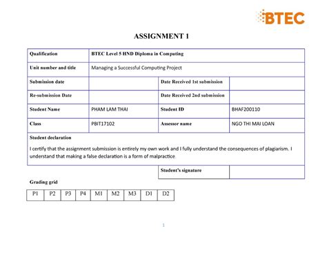 Assignment 1 Mscp Pham Lam Thai Assignment 1 Qualification Btec Level 5 Hnd Diploma In