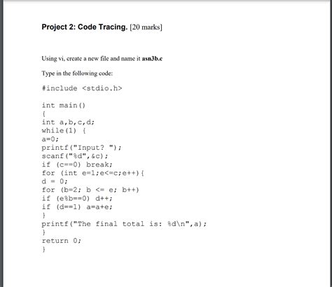 Solved Project 2 Code Tracing 20 Marks Using Vi Create