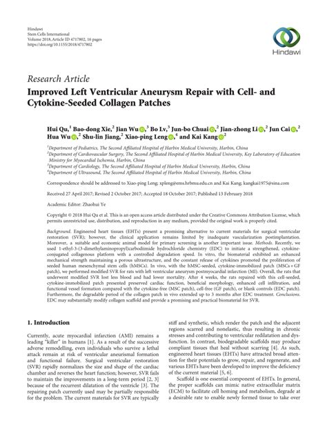 Pdf Improved Left Ventricular Aneurysm Repair With Cell And Cytokine