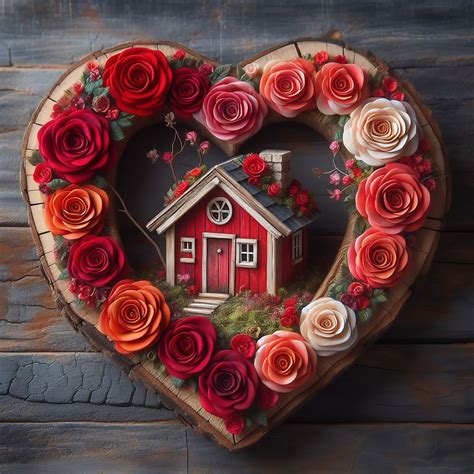 Download Heart Shaped Floral Arrangement Miniature House Royalty