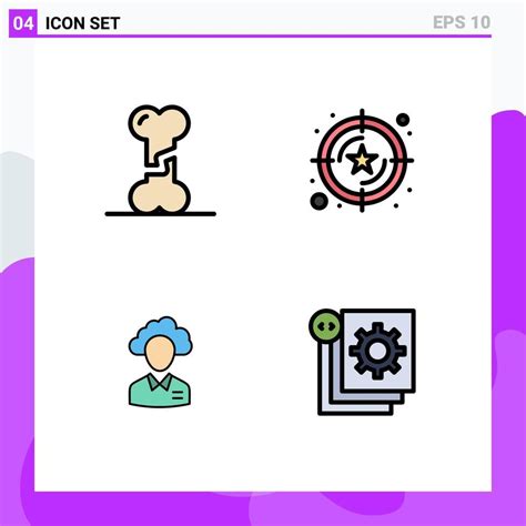 4 Thematic Vector Filledline Flat Colors And Editable Symbols Of Bone Cloud Human Star