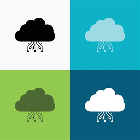 Cloud Computing Data Hosting Network Icon Over Various Background Glyph Style Design