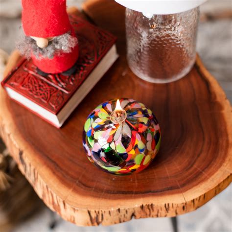 Holiday Calico Oil Lamp Kitras Art Glass Inc