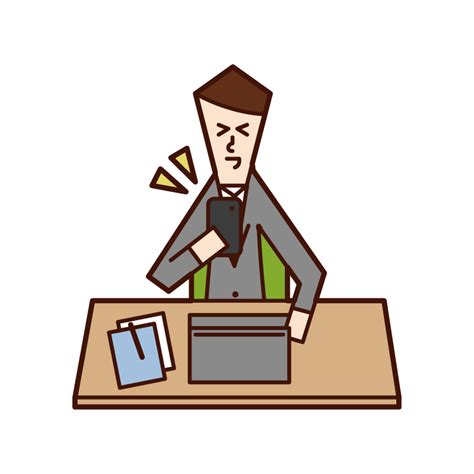 仕事中にスマートフォンを操作する人（男性）のイラスト フリーイラスト素材集 Kukukeke