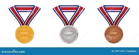 Medallas Del Oro Del Plata Y De Bronce De Los Artes Marciales Stock De