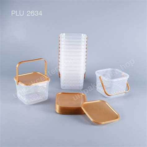 ถังสี่เหลี่ยมใส่อาหาร Pp ใส 750 Ml ฝาสีทอง Pp หูหิ้ว Unipakcentershop