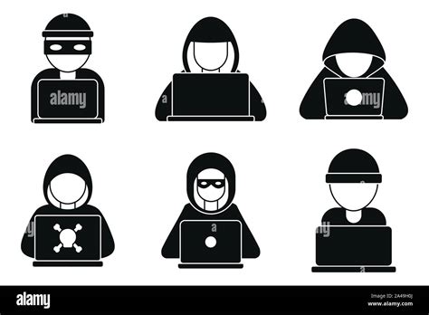 Hacker Man Icons Set Simple Set Of Hacker Man Vector Icons For Web
