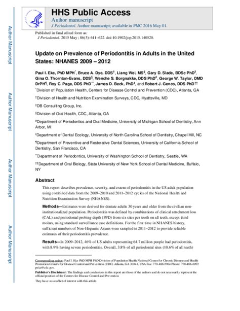Pdf Update On Prevalence Of Periodontitis In Adults In The United
