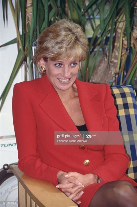 British Royal Diana Princess Of Wales Wearing A Red Two Piece Suit