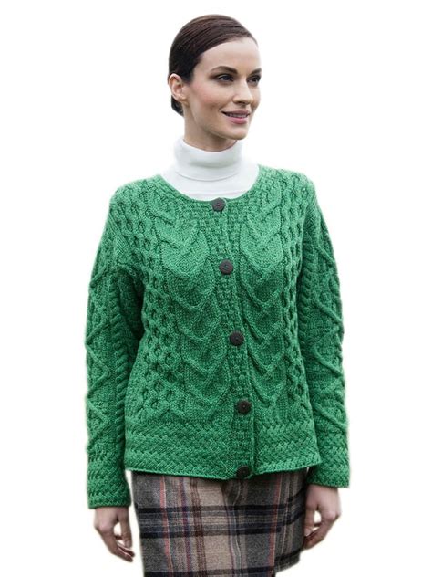 Aran Woollen Mills Womens Irish Wool Sweater Cardigan Style With