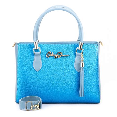 BOLSA FEMININA LINDA GLITER LUXO TRANSVERSAL AZUL Na Gabi Show Bolsas