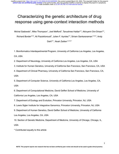 Pdf Characterizing The Genetic Architecture Of Drug Response Using