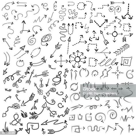 낙서 화살표 아이콘 나선형 사각 원형 삼각형 방향 모양으로 설정합니다 흰색 배경입니다 벡터 일러스트입니다 가리키기에 대한 스톡 벡터 아트 및 기타 이미지 Istock