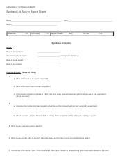 Laboratory Synthesis Of Aspirin Synthesis Of Aspirin Report Sheet Pdf Laboratory