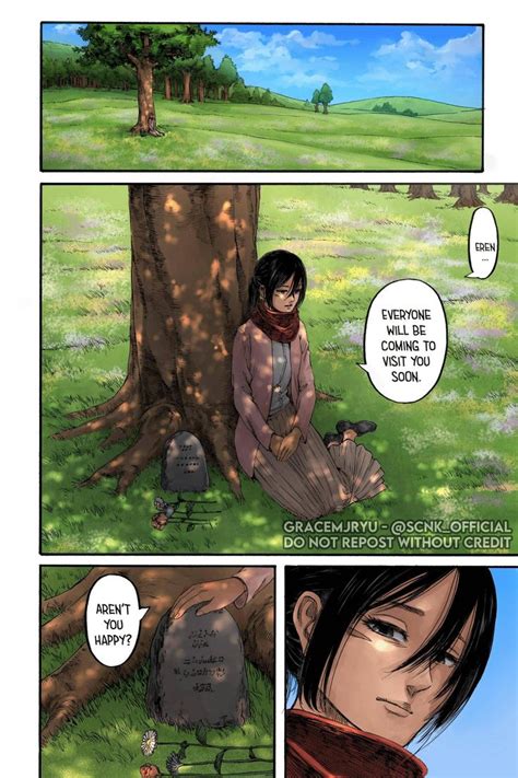 Attack On Titan Ending Chapter Manga Panel Colored Eren And Mikasa Attack On Titan Anime