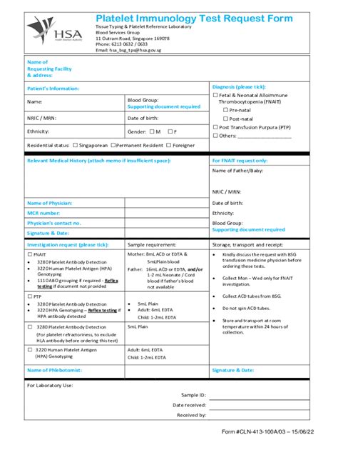 Fillable Online Platelet Immunology Test Request Form Fax Email Print Pdffiller