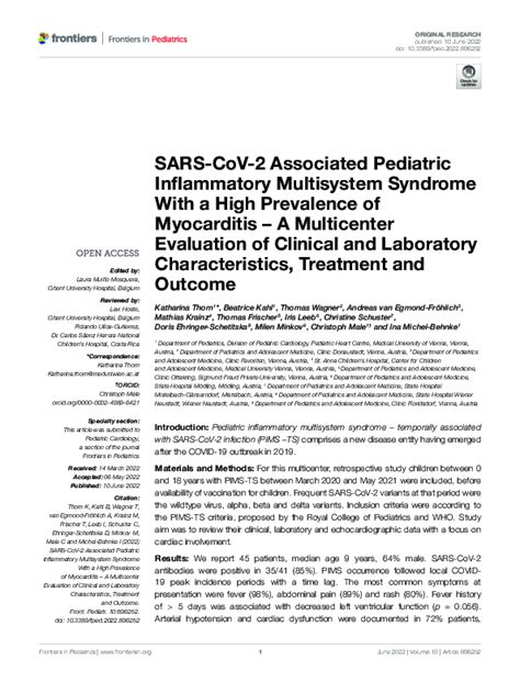 Pdf Sars Cov 2 Associated Pediatric Inflammatory Multisystem Syndrome