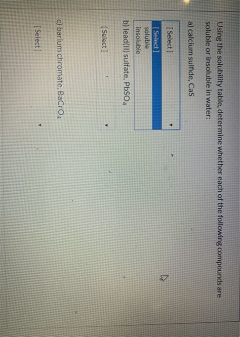 q8 using the solubility table determine whether each of the following