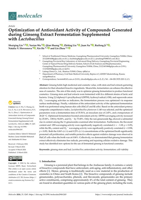 Pdf Optimization Of Antioxidant Activity Of Compounds Generated During Ginseng Extract