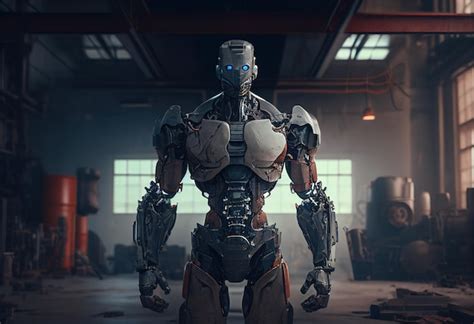 Humanoid Robotic Character Standing At A Factoryxaillustration Ai