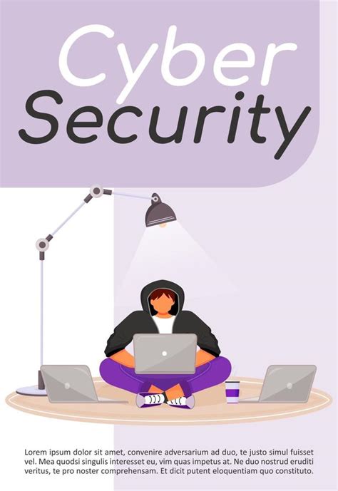 Cyber Security Poster Flat Vector Template Computer Hacking Hacker With Laptop Internet