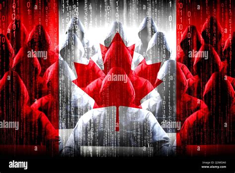 Anonymous Hooded Hackers Flag Of Canada Binary Code Cyber Attack