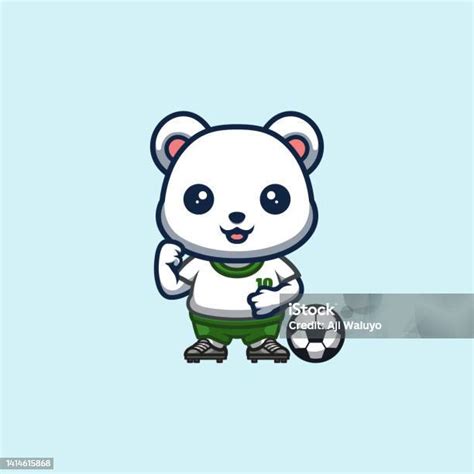 북극곰 축구 귀여운 크리에이티브 카와이 만화 마스코트 로고 Championship에 대한 스톡 벡터 아트 및 기타 이미지 Championship 감정 건강한 생활방식