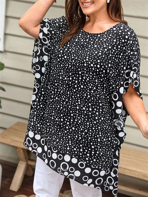 EMERY ROSE Plus Polka Dot Batwing Sleeve Blouse Blusa De Bolinhas
