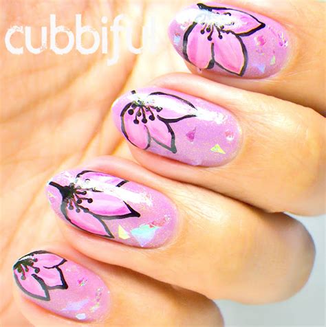 Cubbiful Pink One Stroke Floral Nails