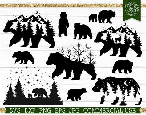 Bear Svg Bundle Mountains Pine Trees Grizzly Bear Svg Cut File For