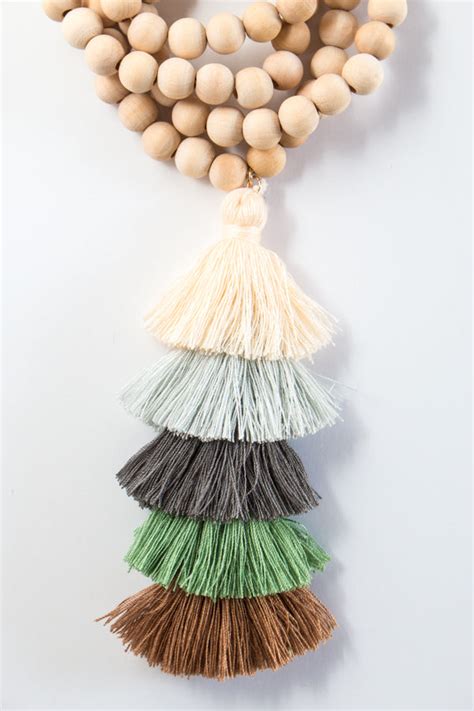 Wood Bead Tassel Necklace 9 Colors Hipster Row